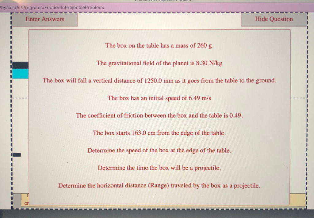 Solved Friction to Projectile Problem | Chegg.com