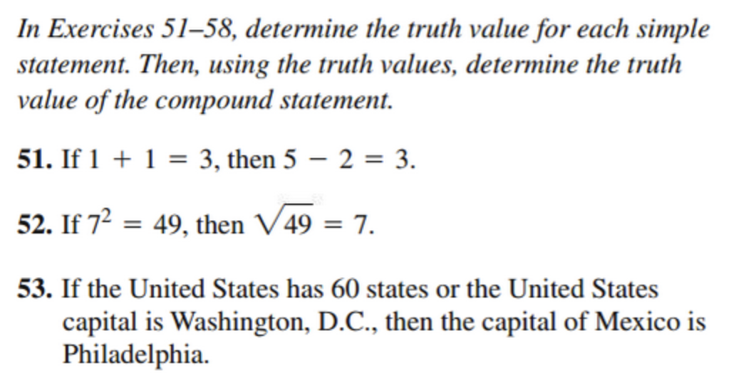 Solved In Exercises 51-53, ﻿determine the truth value for | Chegg.com
