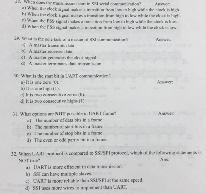 Solved 28. When does the transmission start in SSI serial | Chegg.com