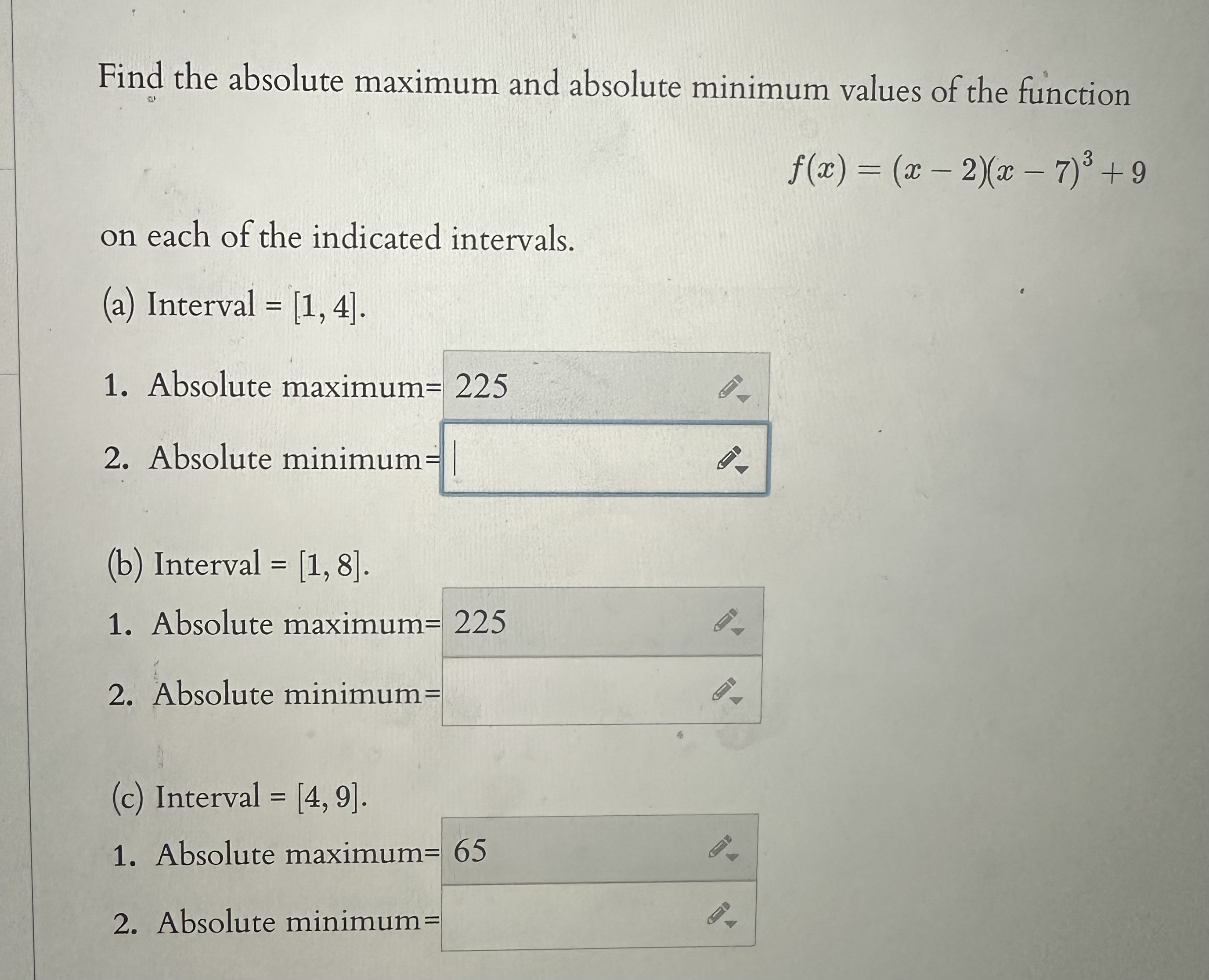 Solved Find the absolute maximum and absolute minimum values | Chegg.com
