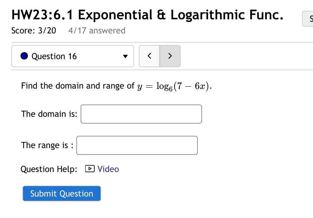 Solved HW23:6.1 Exponential & Logarithmic Func. Score: 3/20 | Chegg.com