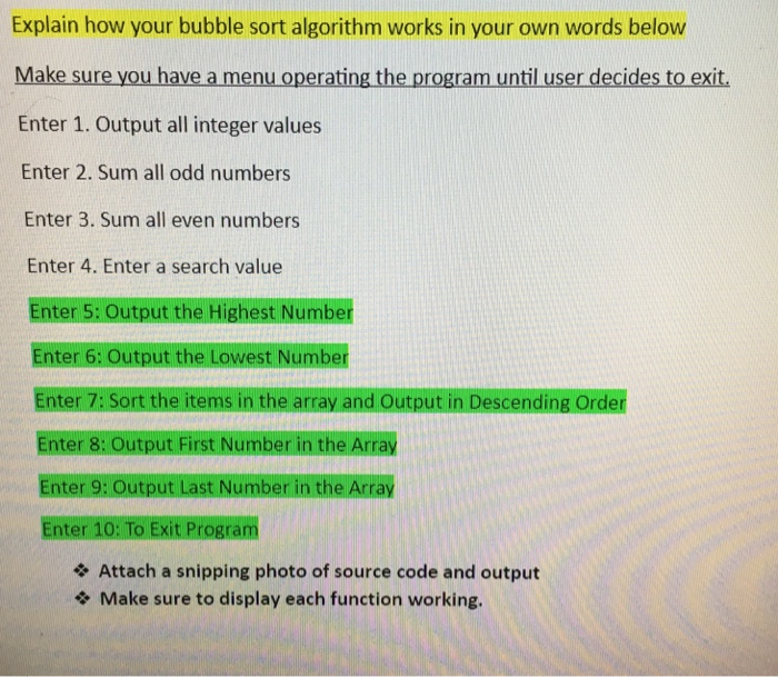 Solved Task 1: Main Function: Declare and fill an array with | Chegg.com