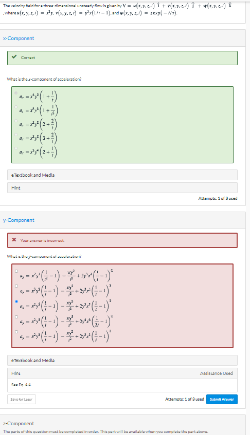 Solved The velocity field for a three-dimensional unsteady | Chegg.com
