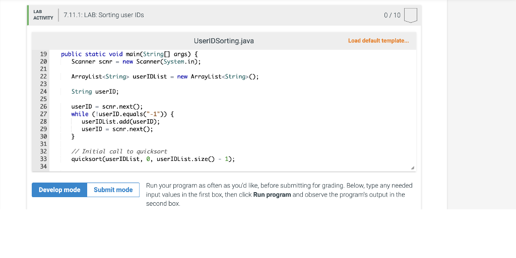 Solved 7.11 LAB: Sorting user IDs Given a main0 that reads | Chegg.com Solved 7.11 LAB: Sorting user IDs Given a main0 that reads | Chegg.com