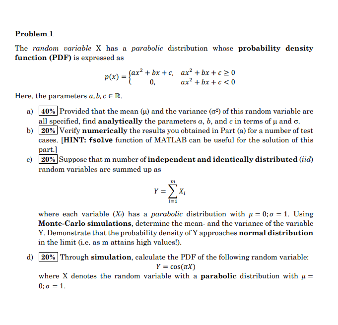 Solved The random variable X has a parabolic distribution | Chegg.com