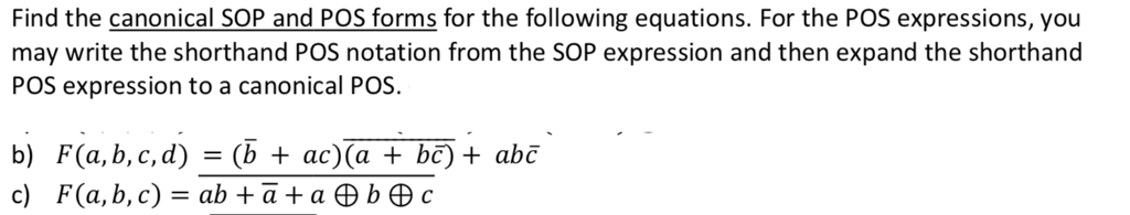 Solved Find the canonical SOP and POS forms for the | Chegg.com