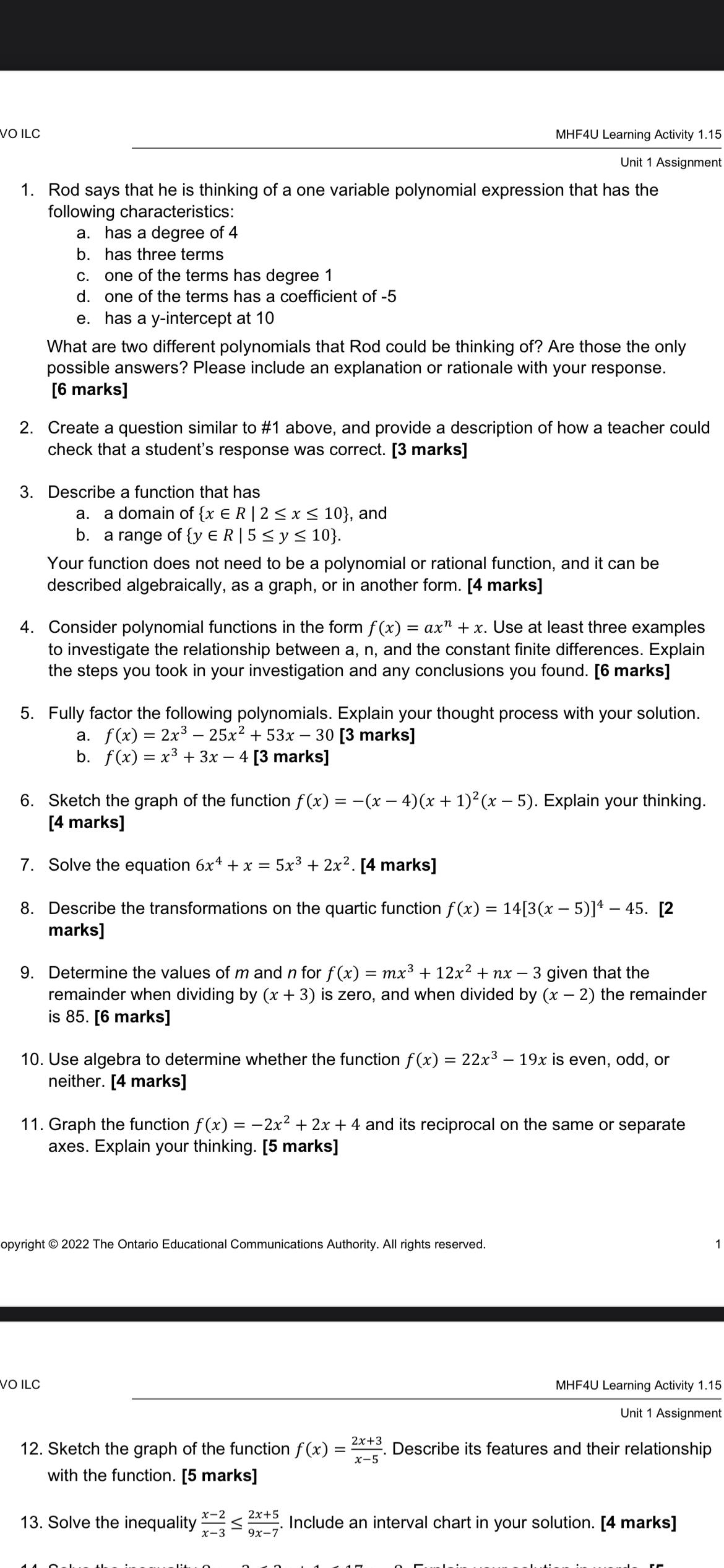 Solved 1. Rod says that he is thinking of a one variable | Chegg.com