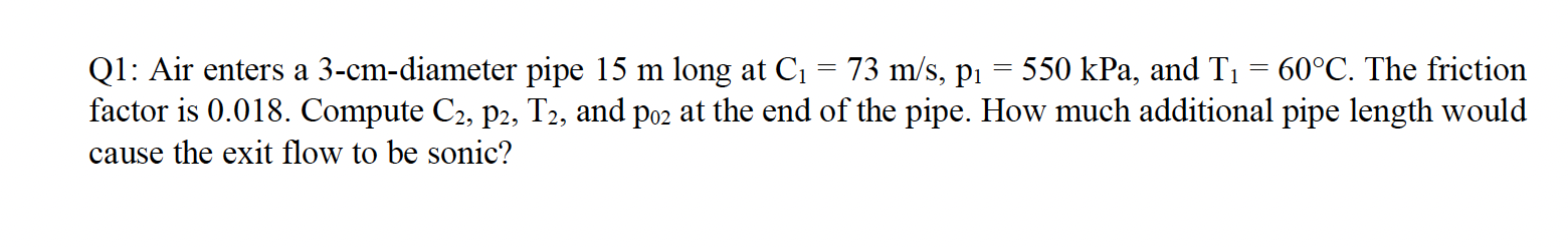 Solved Q1: Air enters a 3-cm-diameter pipe 15 m ﻿long | Chegg.com