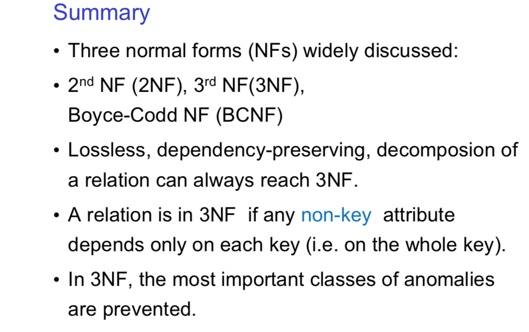 Summary • Three normal forms (NFs) widely discussed: | Chegg.com