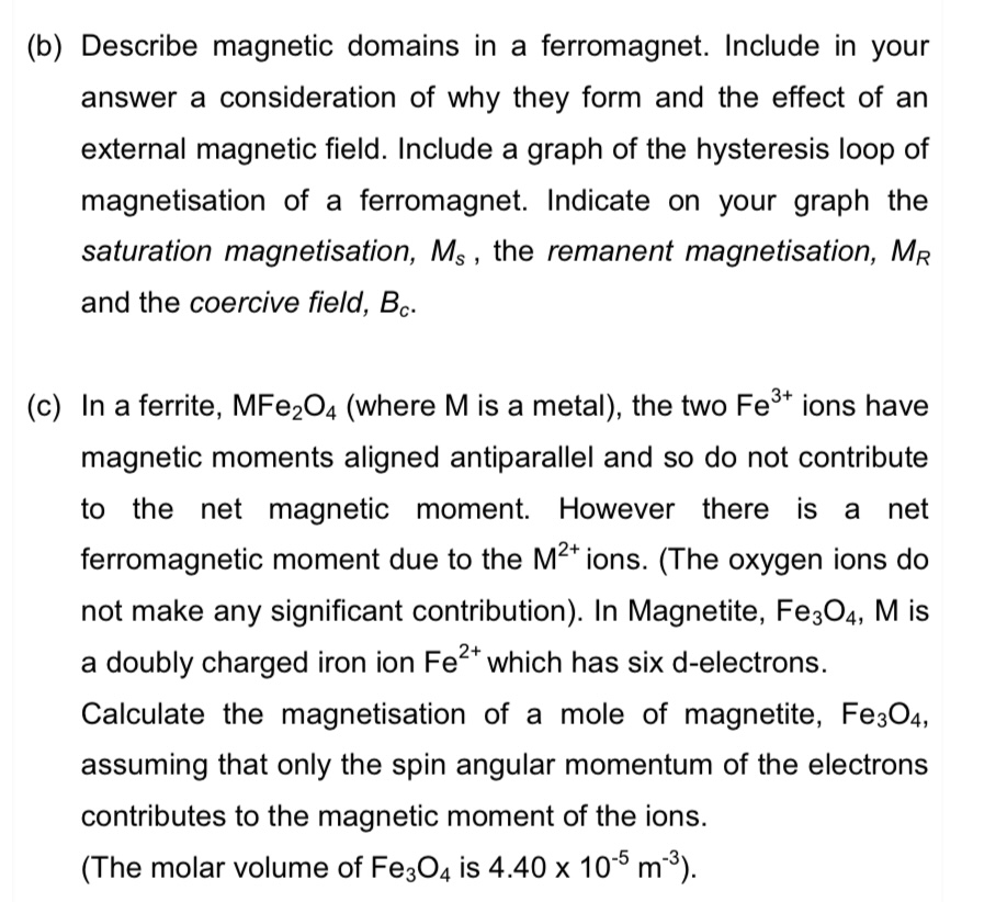 Solved (b) Describe magnetic domains in a ferromagnet. | Chegg.com