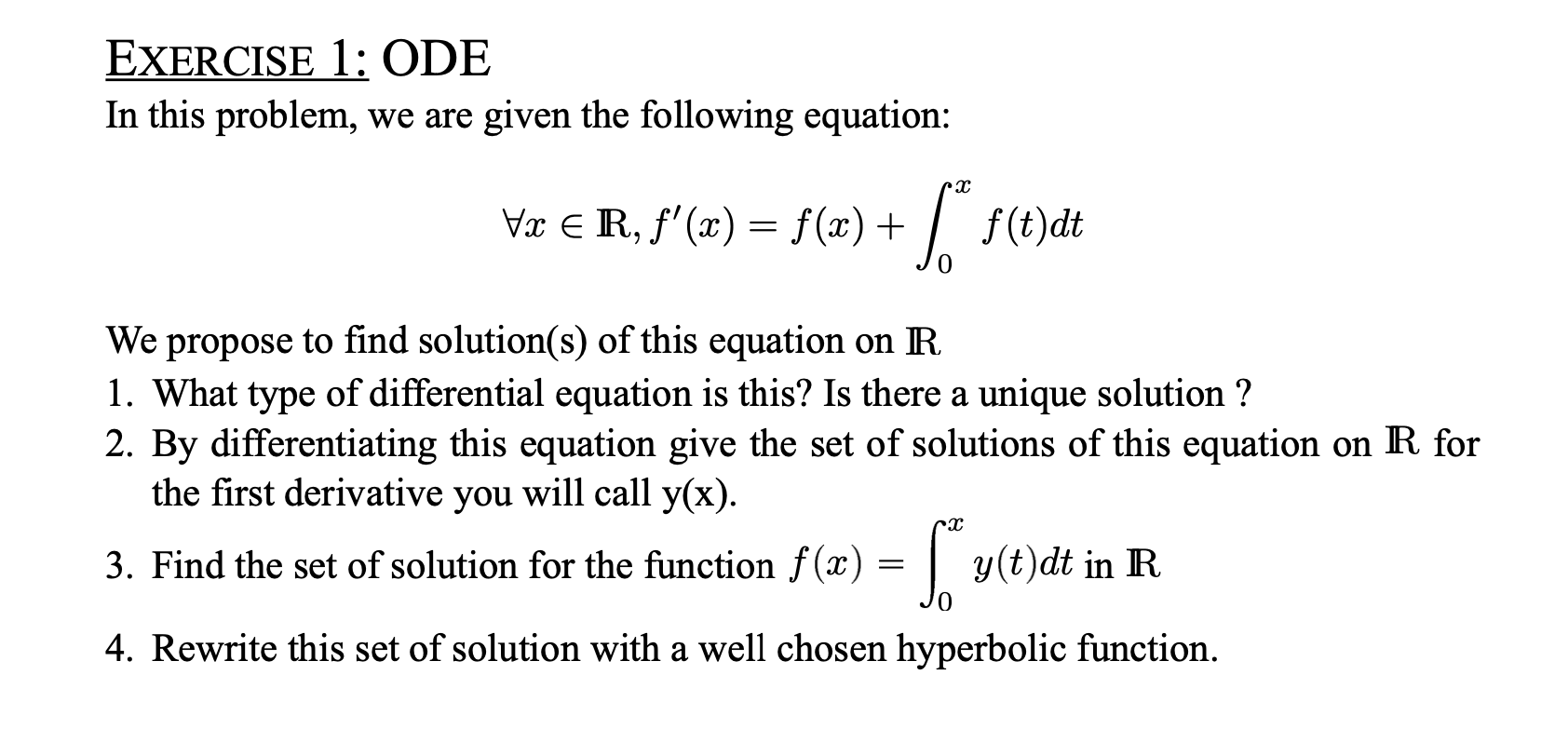 Solved EXERCISE 1: ODE In this problem, we are given the | Chegg.com