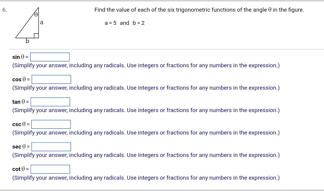 Solved Find The Value Of Each Of The Six Trigonometric