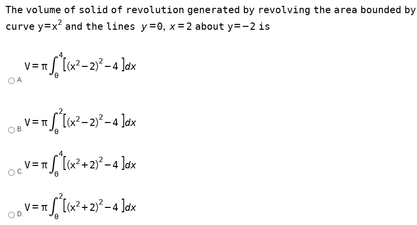 Solved The volume of solid of revolution generated by | Chegg.com