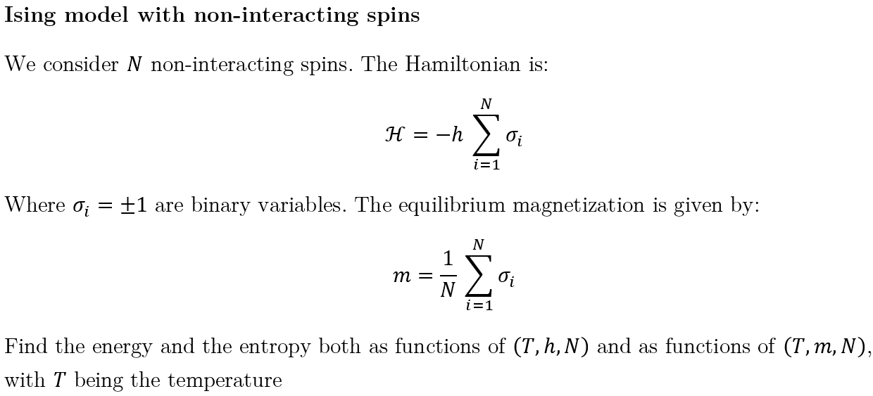 Solved Ising model with non-interacting spins We consider N | Chegg.com