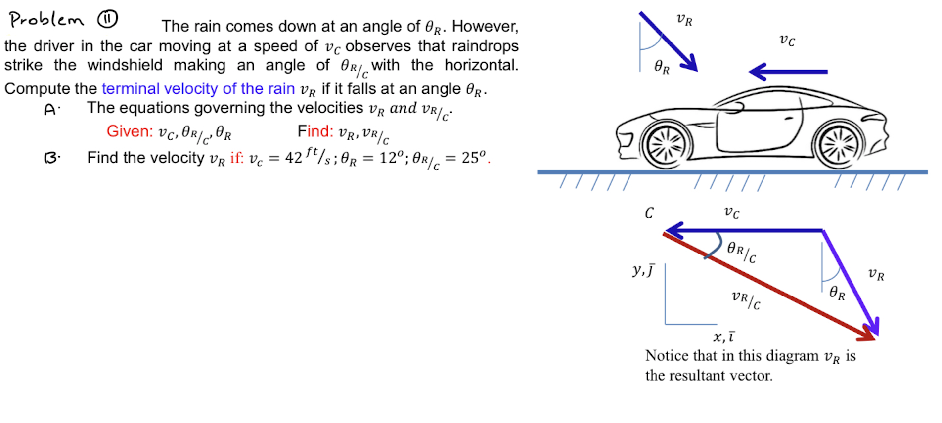 Solved VR VC OR Problem The rain comes down at an angle of | Chegg.com