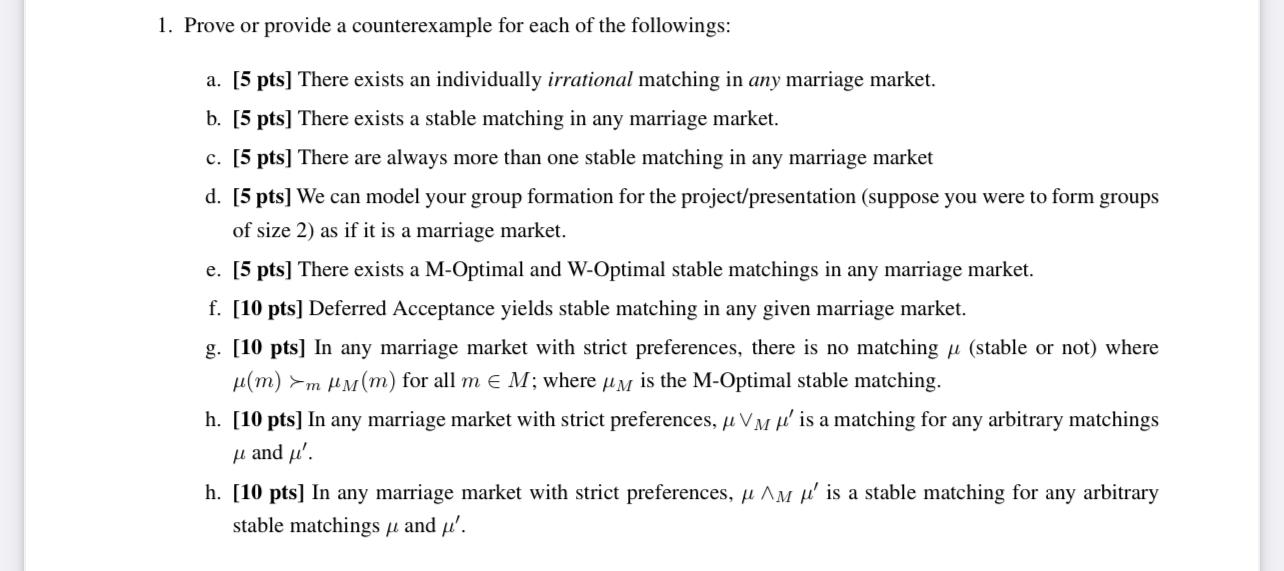 Solved Prove or provide a counterexample for each of the | Chegg.com