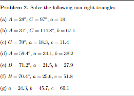 Solved Problem 2. Solve the following non-right triangles. | Chegg.com