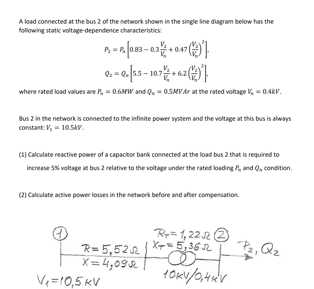 Solved A load connected at the bus 2 of the network shown in | Chegg.com