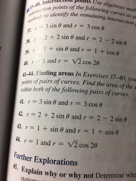 Solved Use algebraic intersection points of the following | Chegg.com