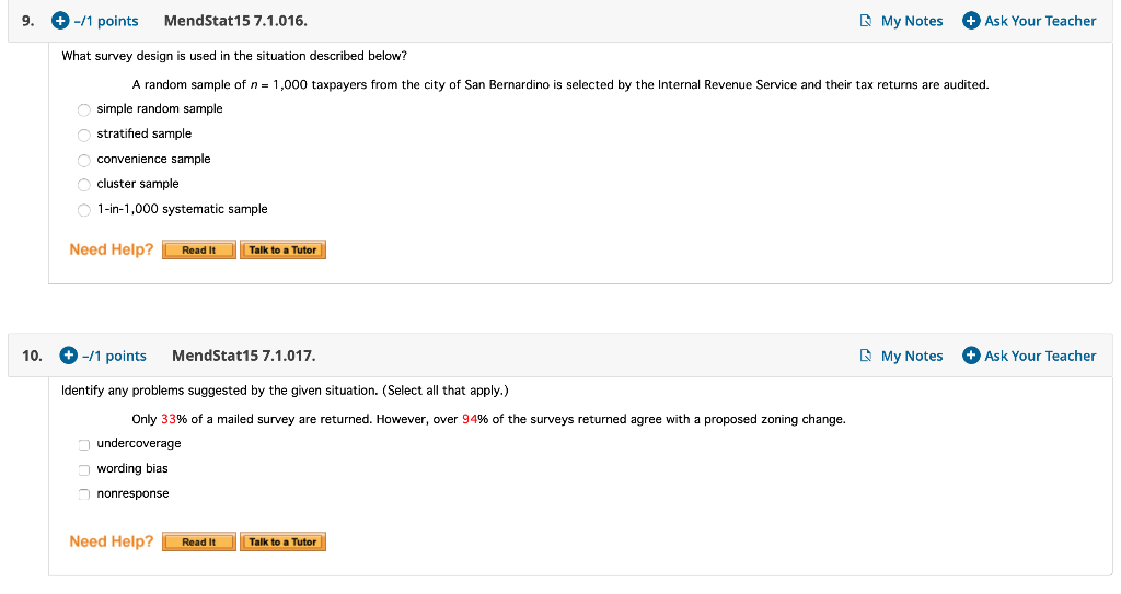 Solved 9. -/1 points MendStat15 7.1.016. My Notes + Ask Your | Chegg.com