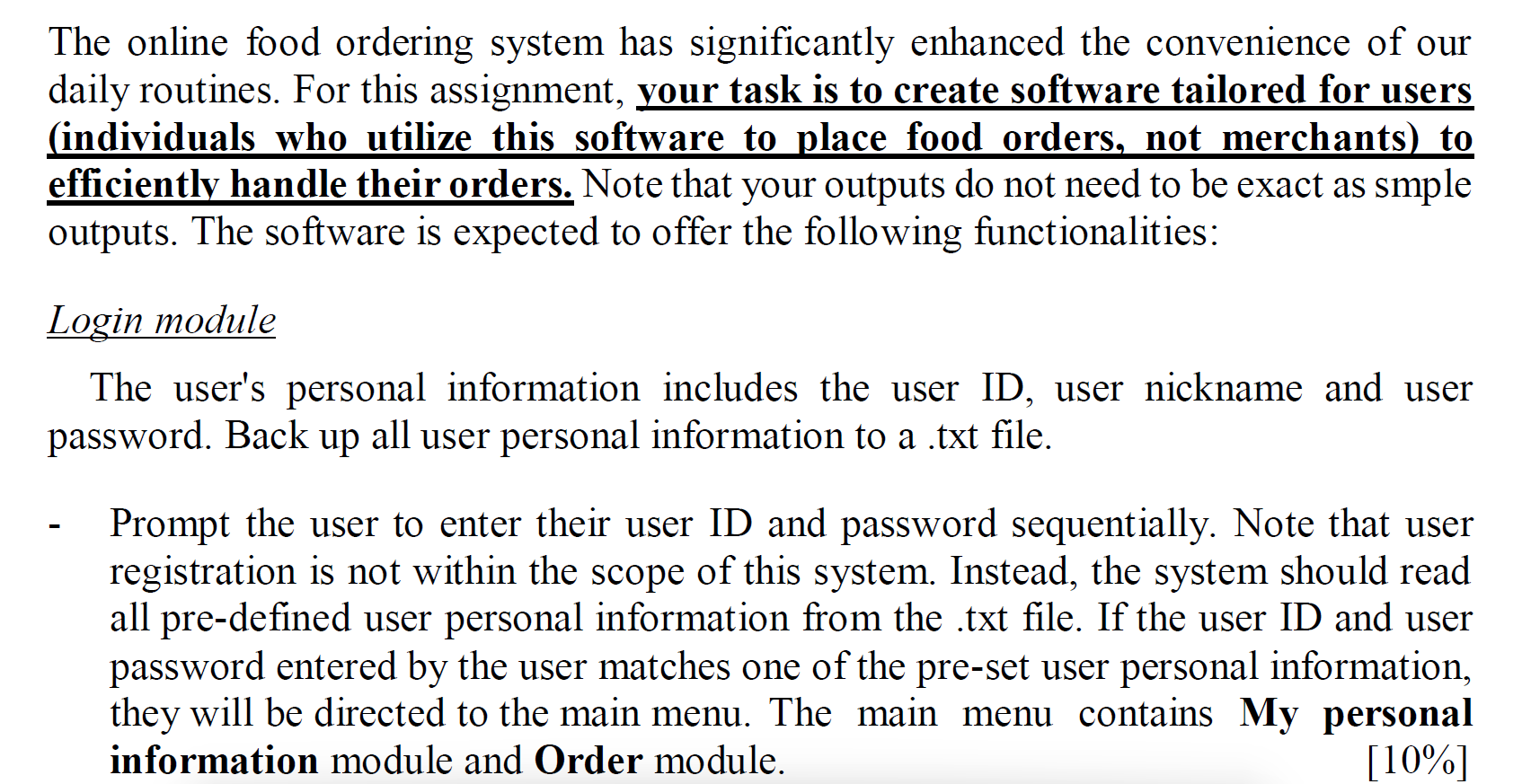 Solved Login moduleThe user's personal information includes | Chegg.com