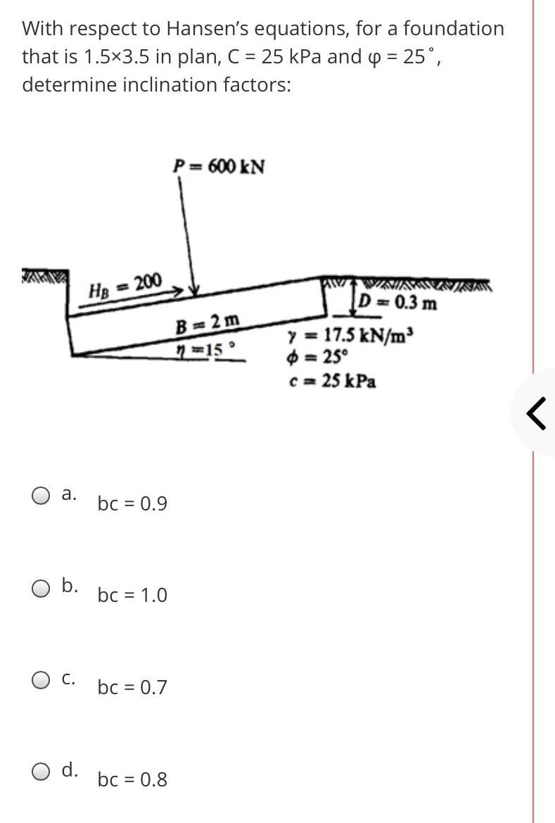 Solved With respect to Hansen's equations, for a foundation | Chegg.com