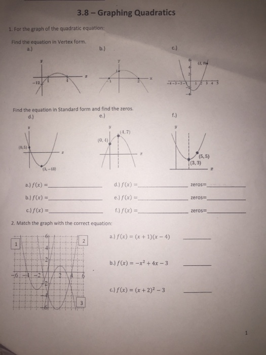 Solved 3.8 - Graphing Quadratics 1. For the graph of the | Chegg.com