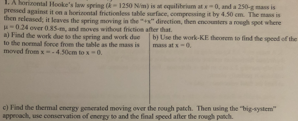 Solved A horizontal Hooke's law spring (k = 1250 N/m) is | Chegg.com