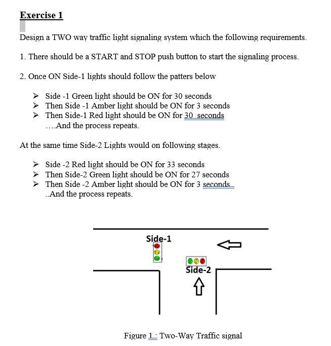 Solved Exercise 1 Design a TWO way traffic light signaling | Chegg.com