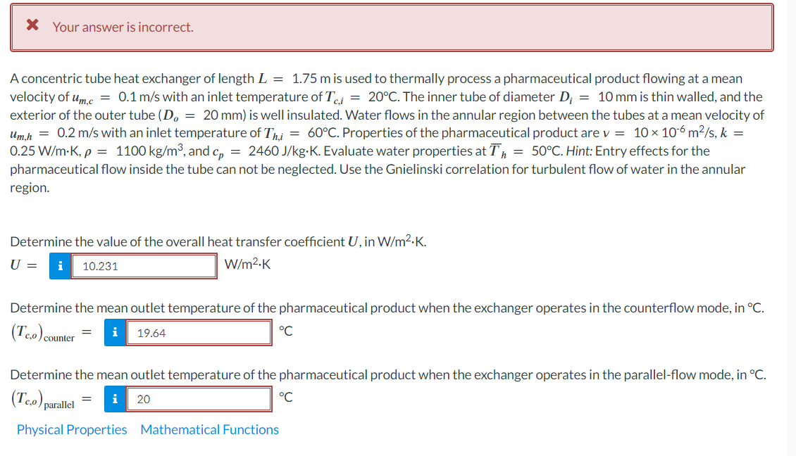 Solved A concentric tube heat exchanger of length L=1.75 m | Chegg.com