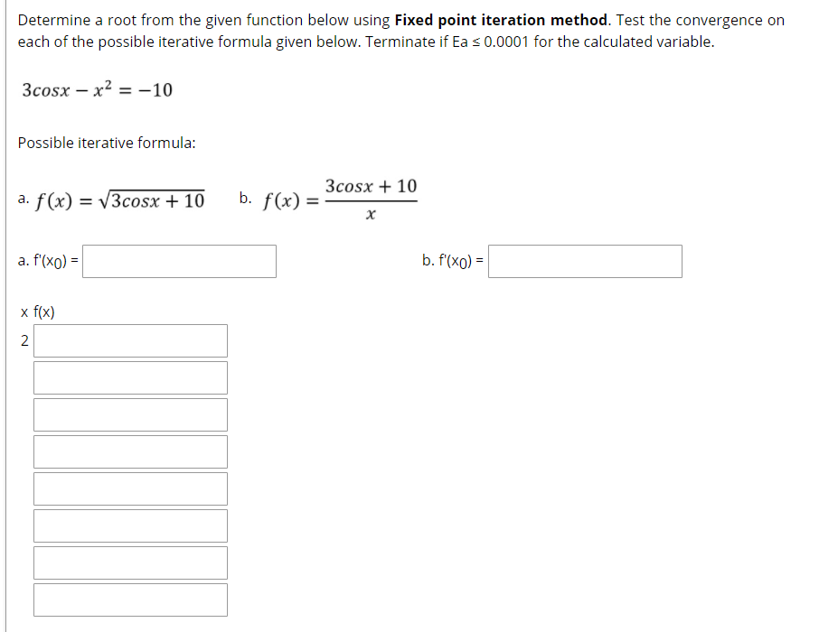 Solved Determine a root from the given function below using | Chegg.com