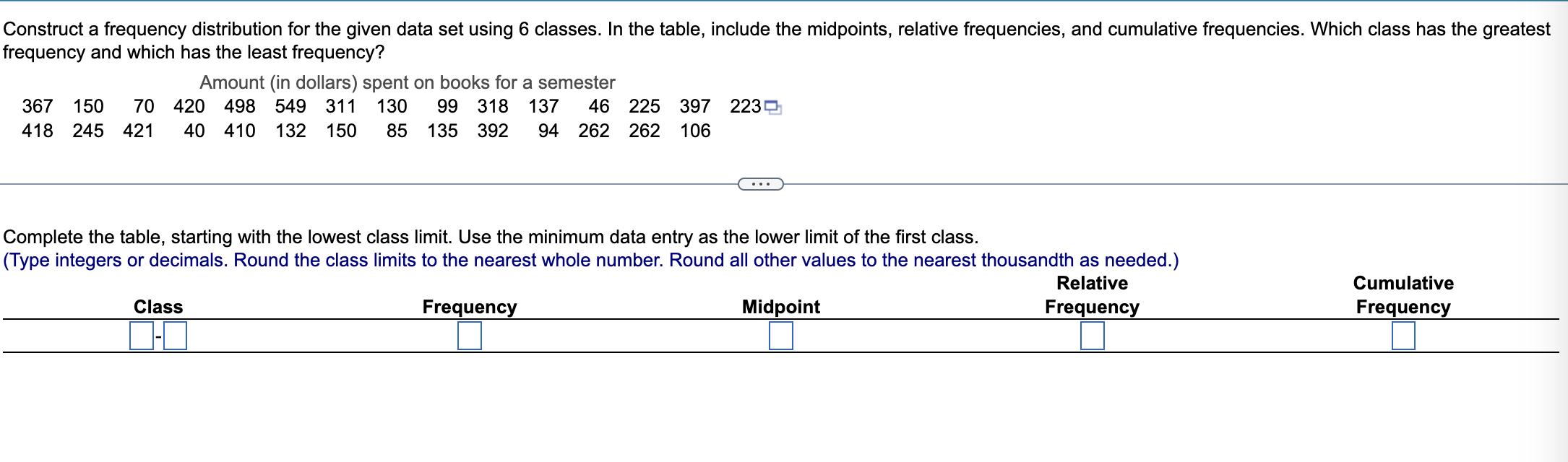 Solved Construct a frequency distribution for the given data | Chegg.com