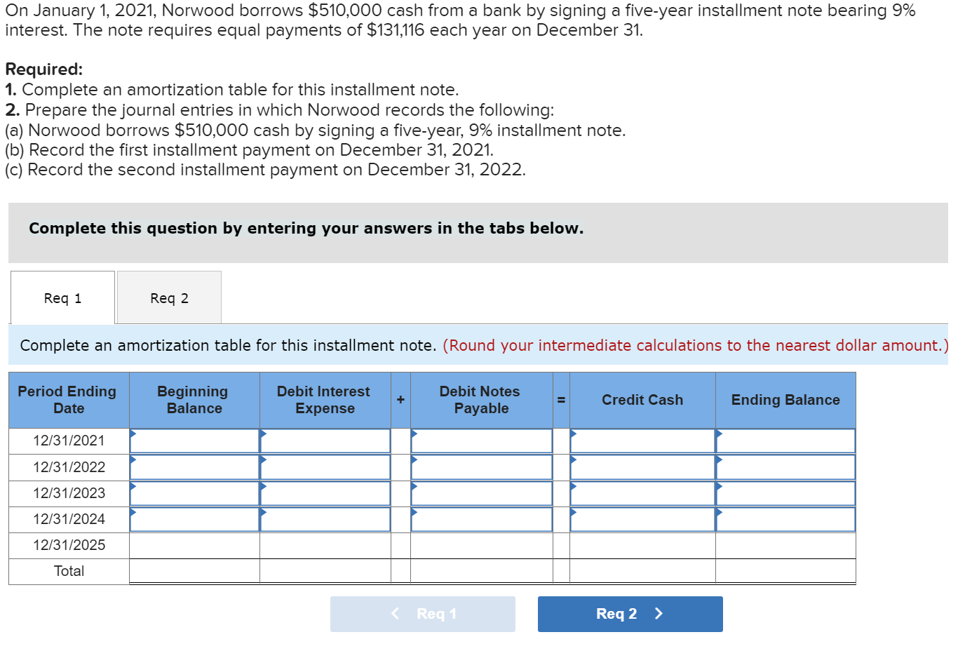 Solved On January 1, 2021, Norwood borrows $510,000 cash | Chegg.com