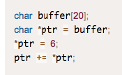 Solved char buffer[20]; char ∗pptr= buffer; "ptr = 6; ptr | Chegg.com