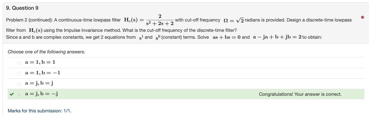 Solved Problem 2 (continued): A continuous-time lowpass | Chegg.com