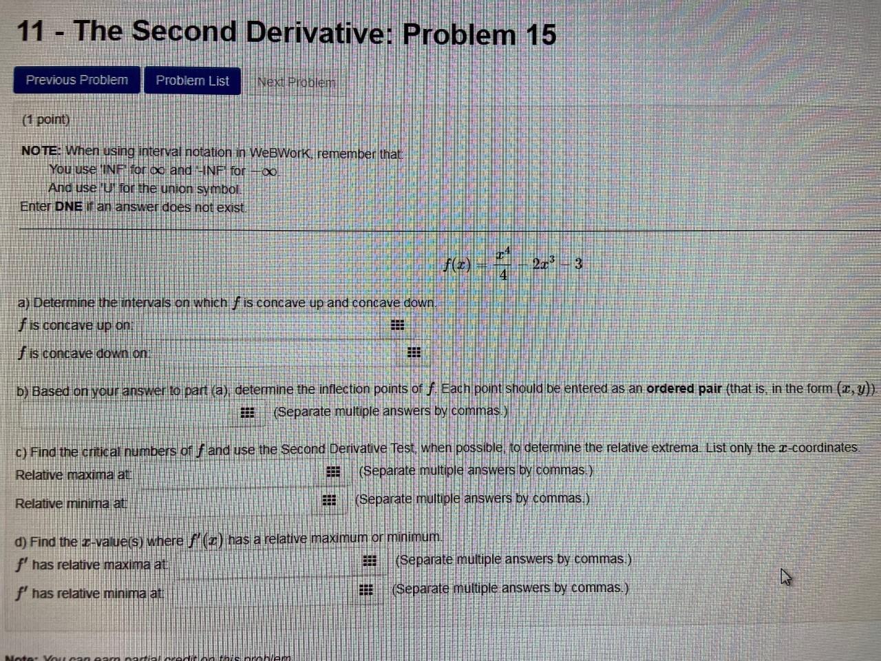 Solved 11 - The Second Derivative: Problem 12 Previous | Chegg.com