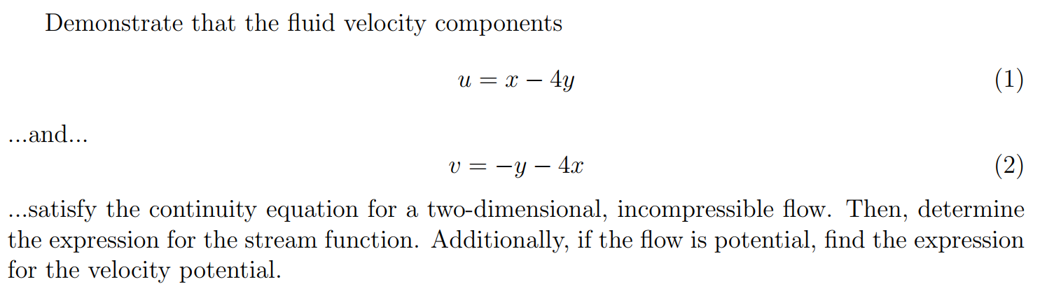 Solved Demonstrate that the fluid velocity components u=x−4y | Chegg.com
