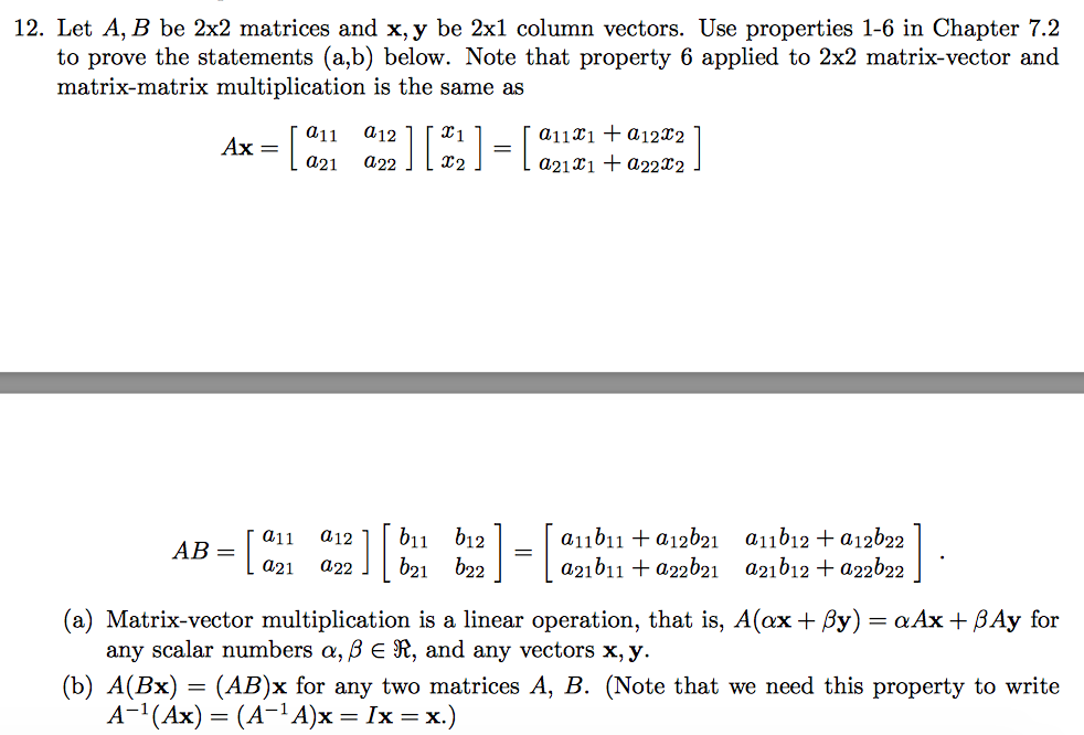 Solved 12. Let A, B be 2x2 matrices and x,y be 2x1 column | Chegg.com