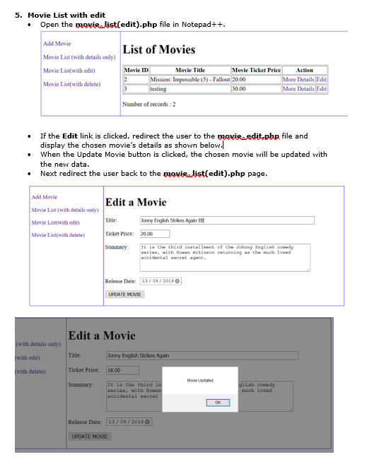 Solved 5. Movie List with edit Open the movir.list[edit).php | Chegg.com