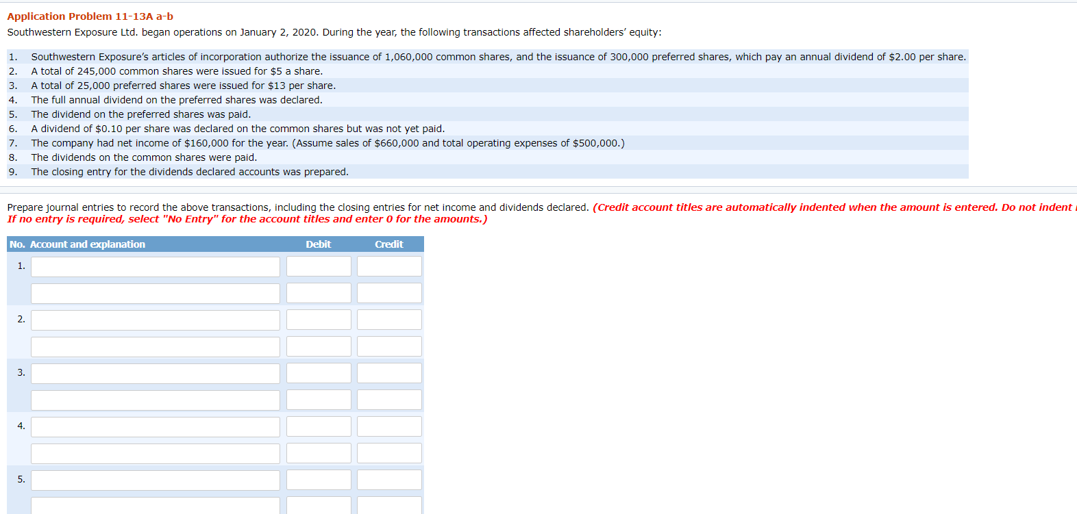 Solved Application Problem 11-13A a-b Southwestern Exposure | Chegg.com