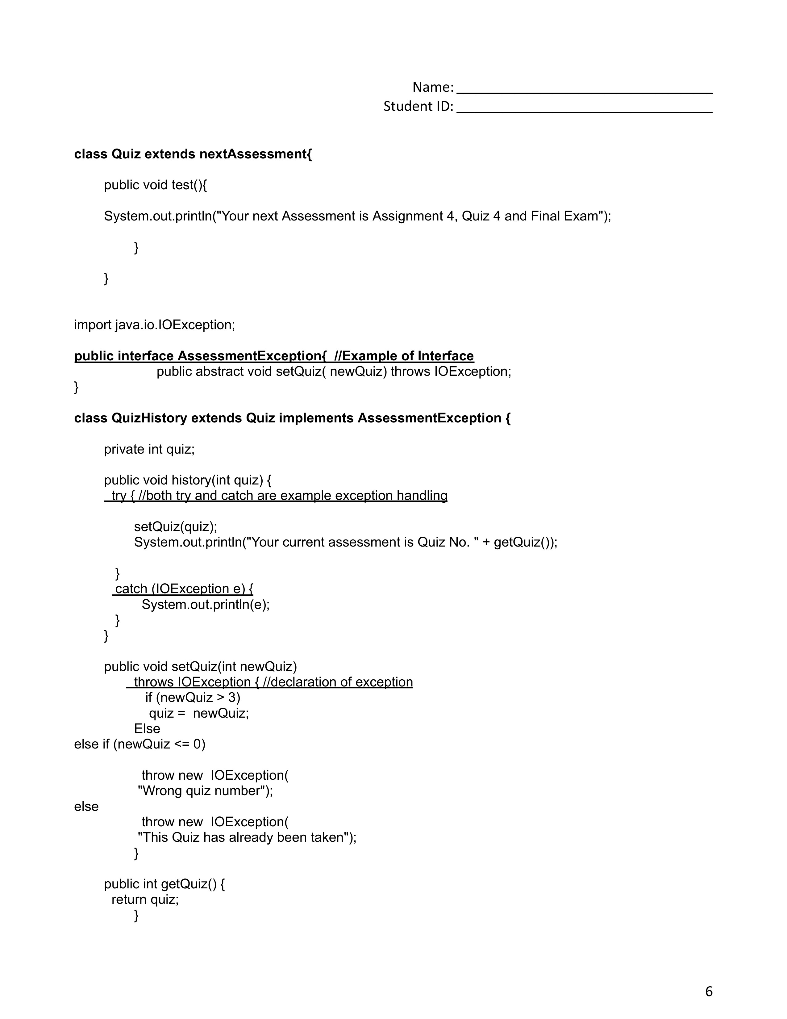 Name: Student ID: CSE 215: Programming Language II | Chegg.com