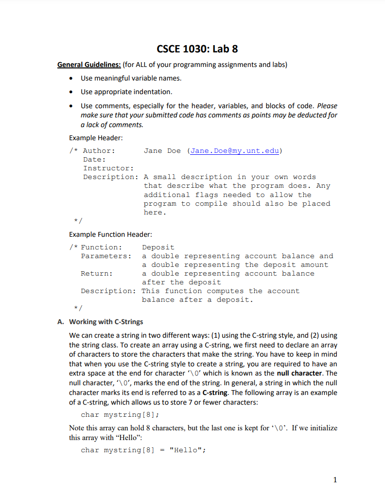 Solved CSCE 1030: Lab 8 General Guidelines: (for ALL of your | Chegg.com