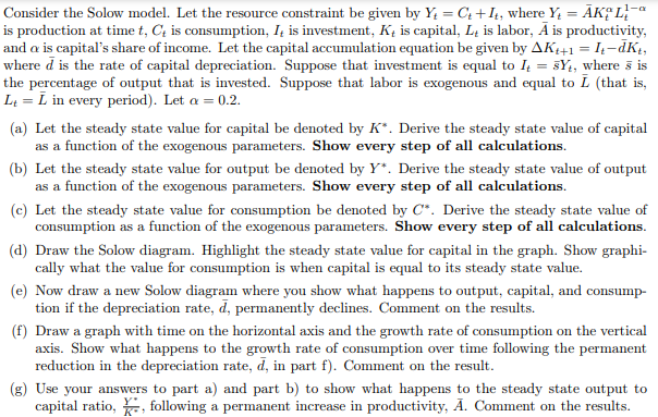 Solved Consider the Solow model. Let the resource constraint | Chegg.com