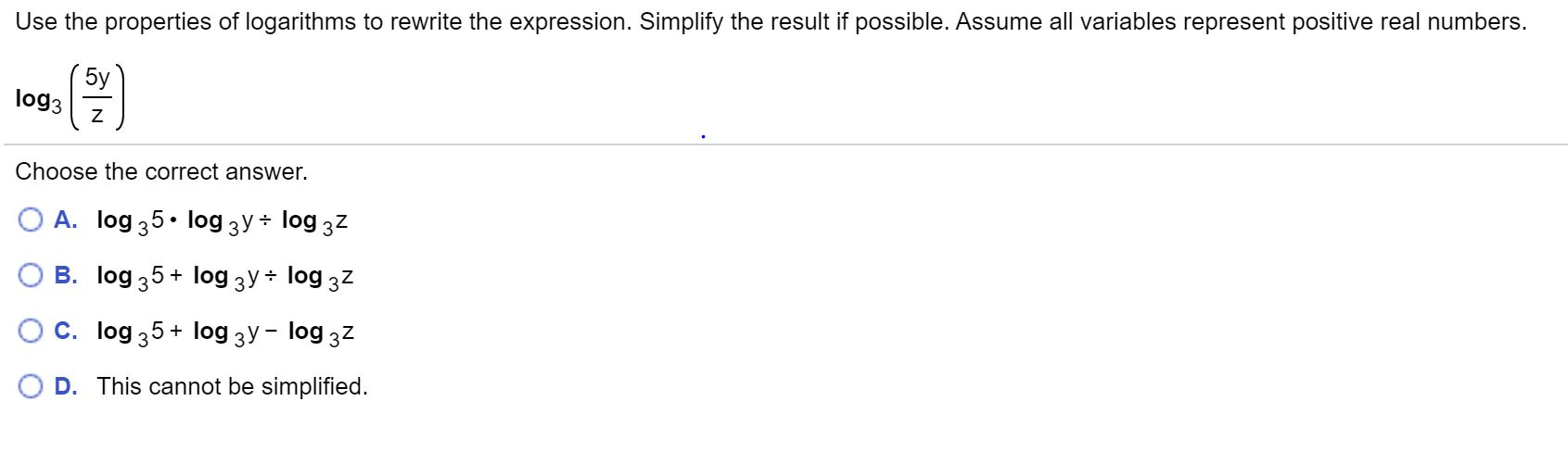 Solved Use the properties of logarithms to rewrite the | Chegg.com