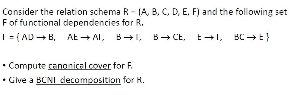 Solved Consider the relation schema R = (A, B, C, D, E, F) | Chegg.com