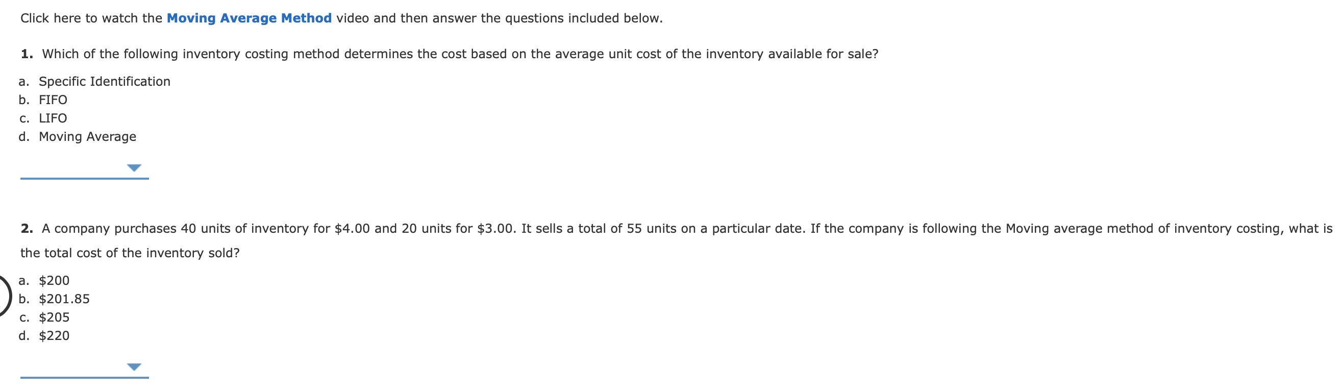 Solved Click here to watch the Moving Average Method video | Chegg.com