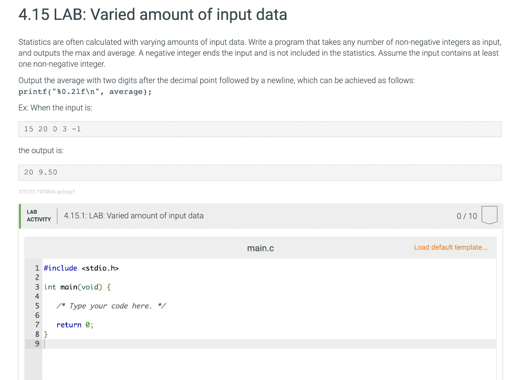 Solved 4 15 LAB Varied Amount Of Input DataStatistics Are Chegg