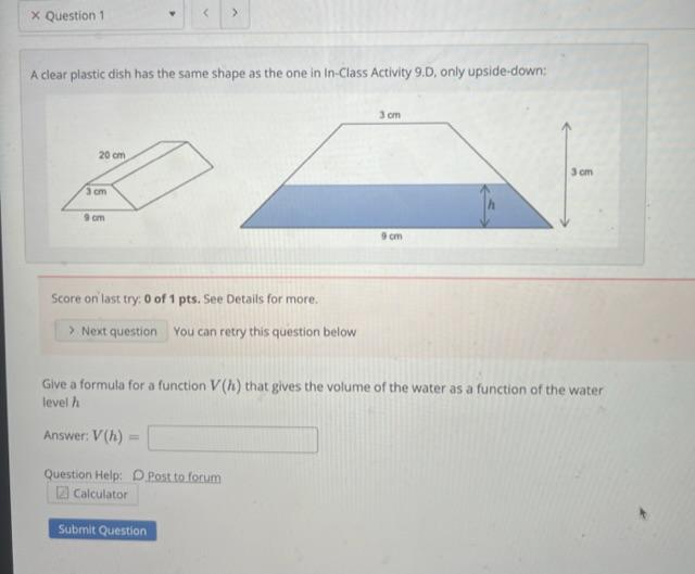 Solved in class the trough was upright so the formula was | Chegg.com