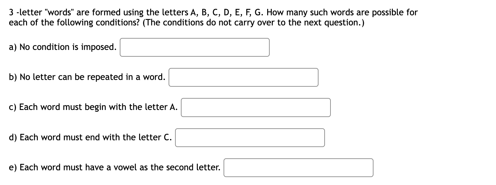 Solved 3 -letter "words" are formed using the letters A, B, | Chegg.com