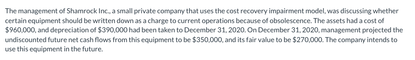 Solved The management of Shamrock Inc., a small private | Chegg.com